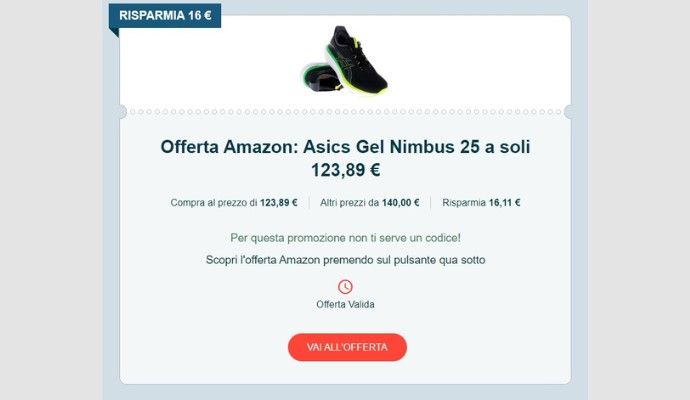 Il miglior Coupon Amazon del giorno: Asics Gel Nimbus 25 a soli 123,89 euro