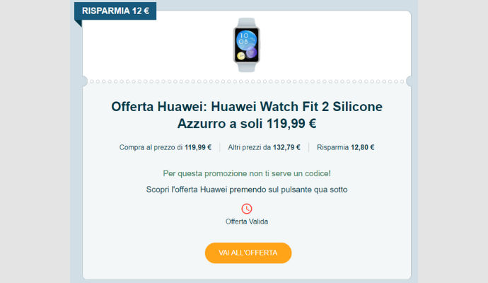 Il miglior Coupon Huawei del giorno: Watch Fit 2 Silicone Azzurro a ...