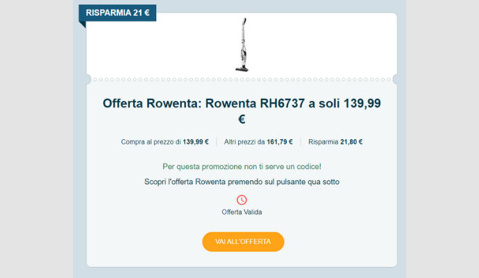 Il miglior coupon Rowenta del giorno: Rowenta RH6737 a soli 139,99 euro