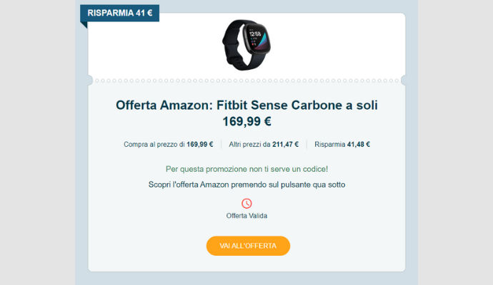Miglior Coupon Amazon del giorno: Fitbit Sense Carbone a soli 169,99€