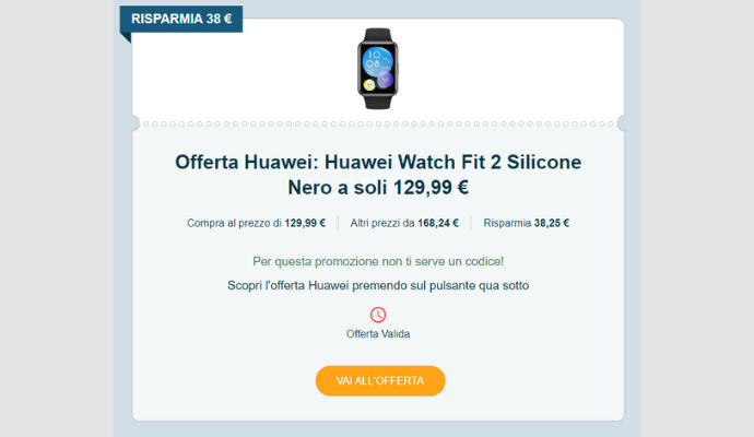 Il miglior coupon Huawei del giorno: Watch Fit 2 Silicone Nero a soli ...