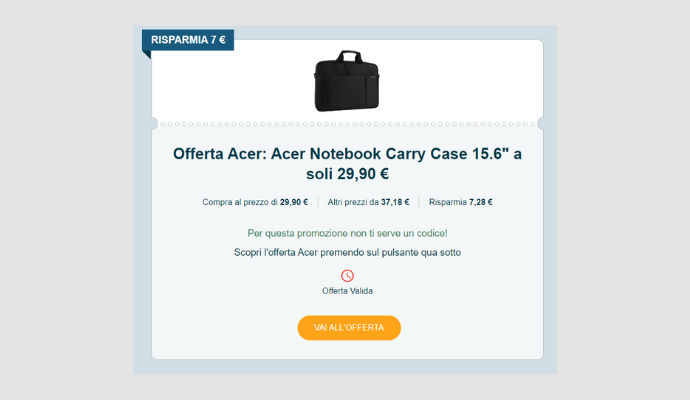 Miglior Coupon Acer del giorno: Notebook Carry Case 15.6" a soli 29,90€