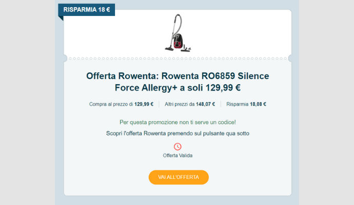 Miglior Coupon Rowenta del giorno: RO6859 Silence Force Allergy+ a soli ...