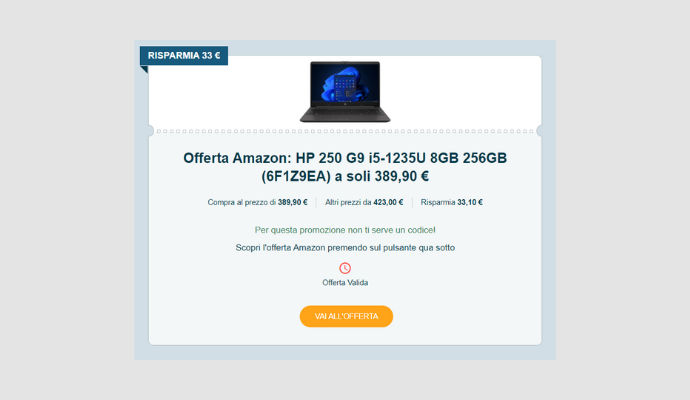 Miglior coupon Amazon del giorno: HP 250 G9 i5-1235U 8GB 256GB a soli ...