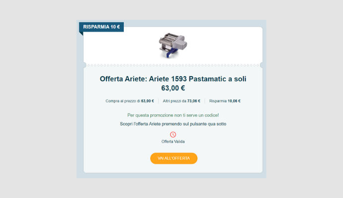 Miglior Coupon Ariete del giorno: 1593 Pastamatic a soli 63€