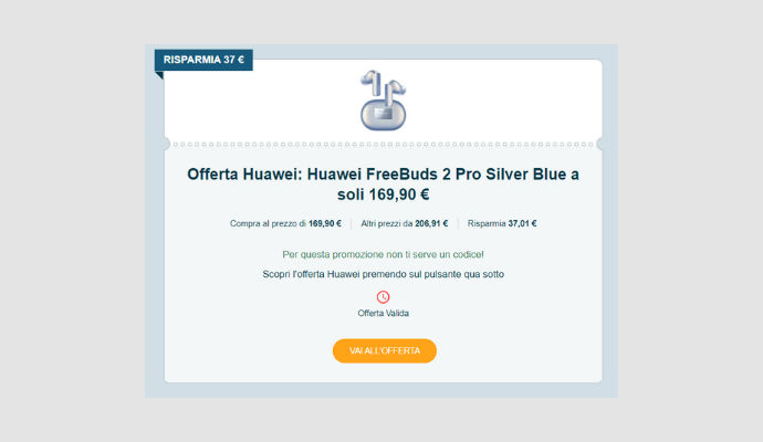 Miglior Coupon Huawei del giorno: FreeBuds 2 Pro Silver Blue a soli 169,90€