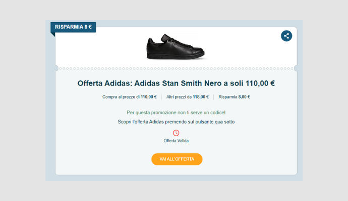 Il miglior Coupon Adidas del giorno: Stan Smith Nero a soli 110€