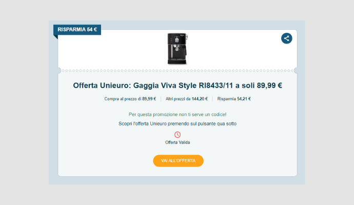 Miglior Coupon Unieuro del giorno: Gaggia Viva Style RI8433/11 a soli ...