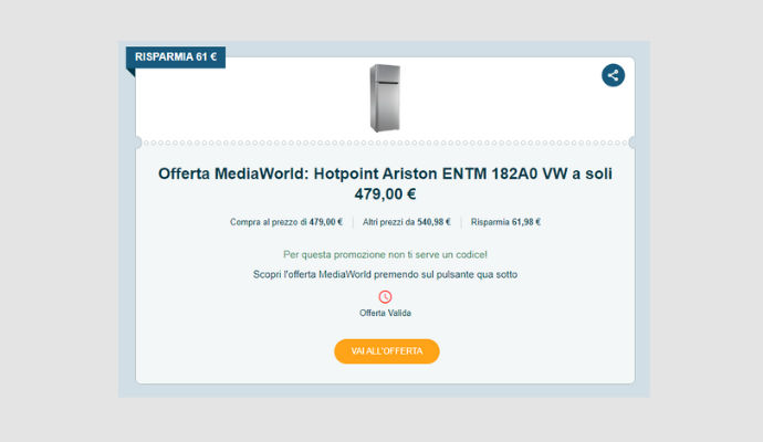 Miglior Coupon MediaWorld del giorno: Hotpoint Ariston ENTM 182A0 VW a ...