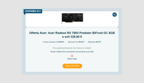 Miglior Coupon Acer del giorno: Radeon RX 7600 Predator BiFrost OC 8GB ...