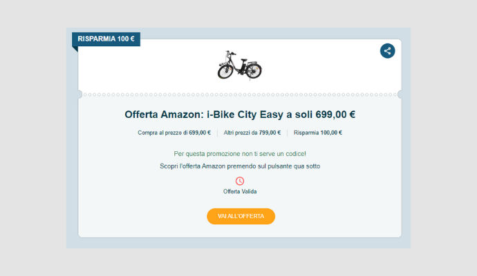 Miglior Coupon Amazon del giorno: i-Bike City Easy a soli 699€