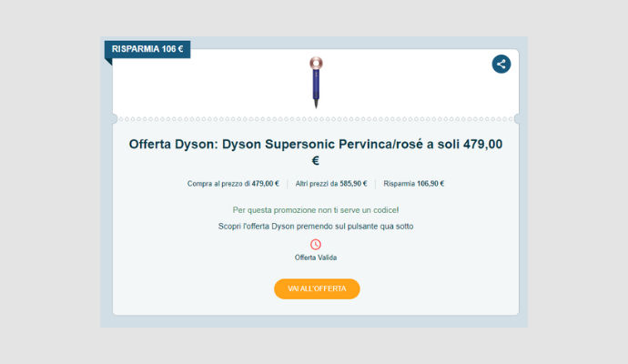 Miglior Coupon Dyson del giorno: Supersonic Pervinca/rosé a soli 479€