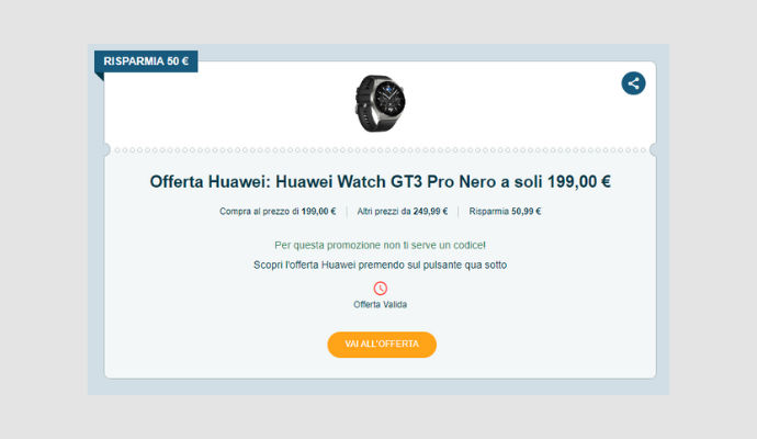 Miglior Coupon Huawei del giorno: Watch GT3 Pro Nero a soli 199€