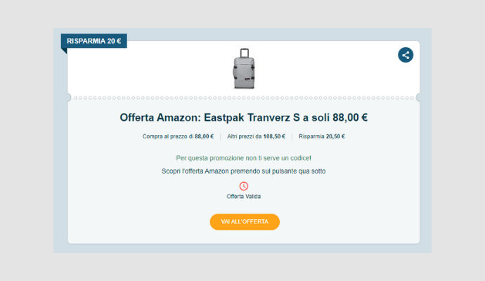 Miglior Coupon Amazon del giorno: Eastpak Tranverz S a soli 88€