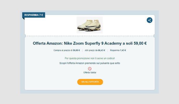 Miglior Coupon Amazon del giorno: Nike Zoom Superfly 9 Academy a soli 59€