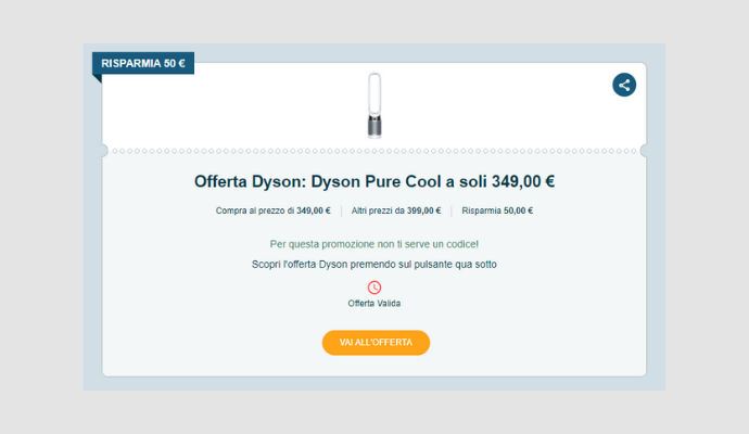 Miglior Coupon Dyson del giorno: Pure Cool a soli 349€