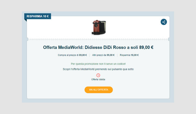 Miglior Coupon MediaWorld del giorno: Didiesse DiDì Rosso a soli 89€
