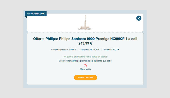 Miglior Coupon Philips del giorno: Sonicare 9900 Prestige HX9992/11 a ...
