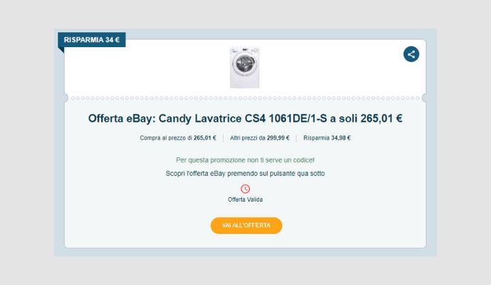 Miglior Coupon eBay del giorno: Candy Lavatrice CS4 1061DE/1-S a soli ...