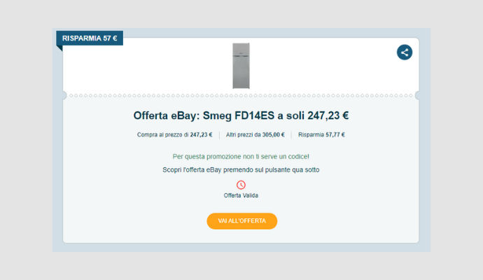 Miglior Coupon eBay del giorno: Smeg FD14ES a soli 247,23€
