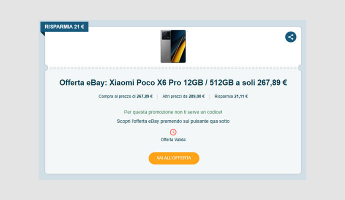 Miglior Coupon eBay del giorno: Xiaomi Poco X6 Pro 12GB/512GB a soli 266€