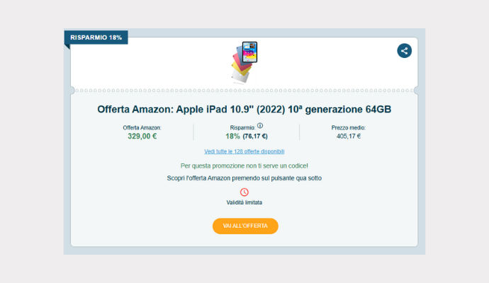 Il miglior Coupon Amazon del giorno: Apple iPad 10.9" (2022) 10ª ...