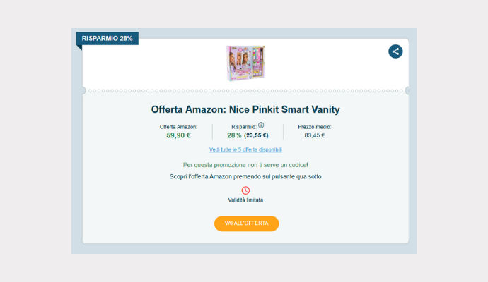 Miglior Coupon Amazon del giorno: Nice Pinkit Smart Vanity a soli 65,23€