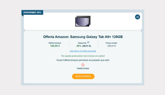 Il miglior Coupon Amazon del giorno: Samsung Galaxy Tab A9+ 128GB a ...