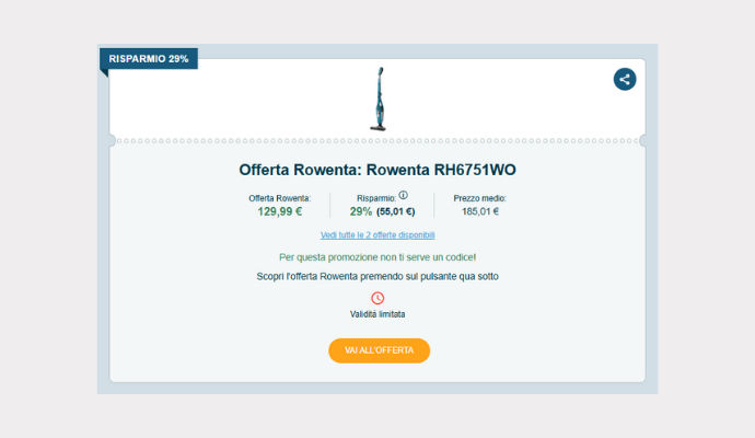 Il miglior coupon Rowenta del giorno: Rowenta RH6751WO a soli 129,99 euro