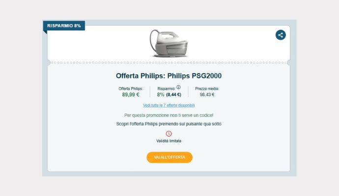 Il miglior Coupon Philips del giorno: Philips PSG2000 a soli 89,99 euro