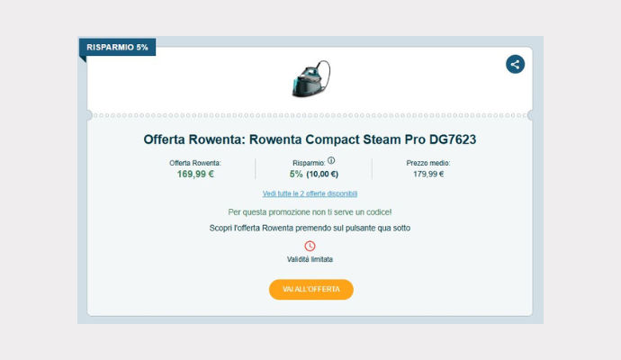 Il miglior coupon Rowenta del giorno: Rowenta Compact Steam Pro DG7623 ...