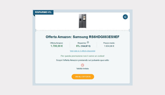 Il miglior Coupon Amazon del giorno: Samsung RS6HDG883ES9EF a soli 1. ...