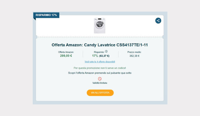 Il miglior Coupon Amazon del giorno: Candy Lavatrice CSS4137TE/1-11 a ...