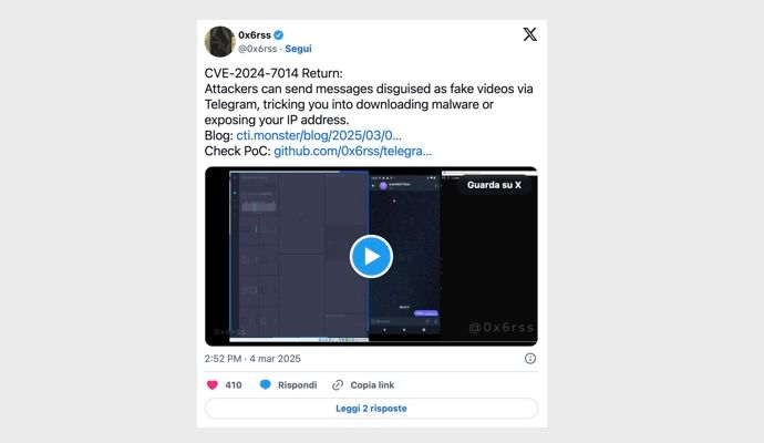 Su Telegram circola un malware camuffato da video: come difendersi