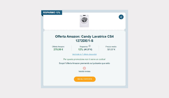 Il miglior Coupon Amazon del giorno: Candy Lavatrice CS4 1272DE/1-S a ...
