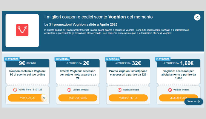 Coupon esclusivo Voghion: 9 euro di sconto