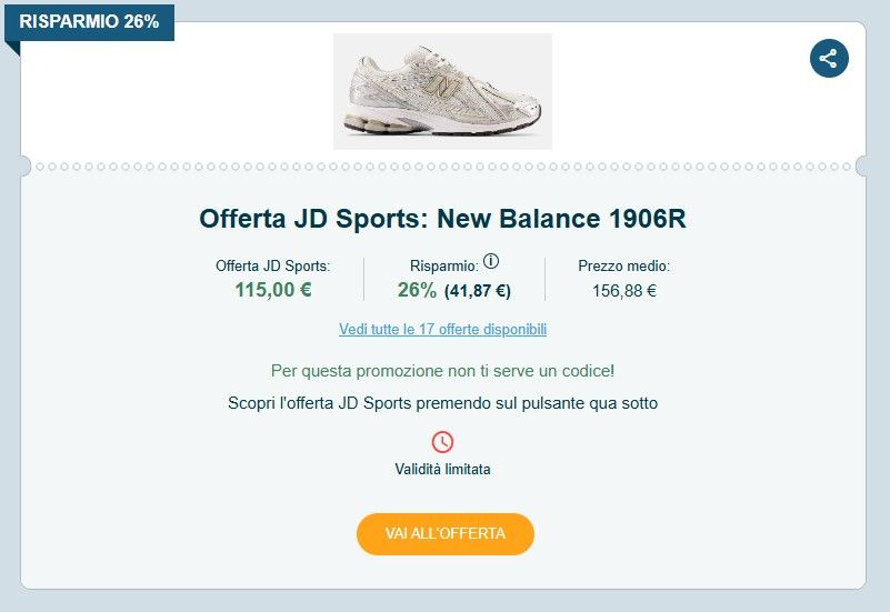 Il miglior Coupon JD Sports del giorno: New Balance 1906R a soli 115 euro
