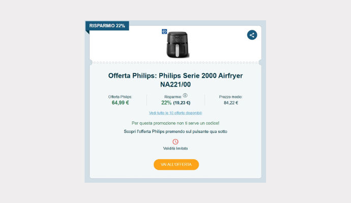 Il miglior Coupon Philips del giorno: Philips Serie 2000 Airfryer NA221 ...