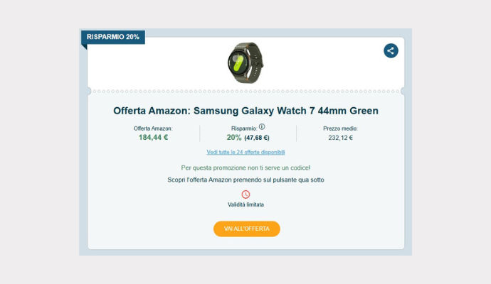 Il miglior Coupon Amazon del giorno: Samsung Galaxy Watch 7 44mm Green ...