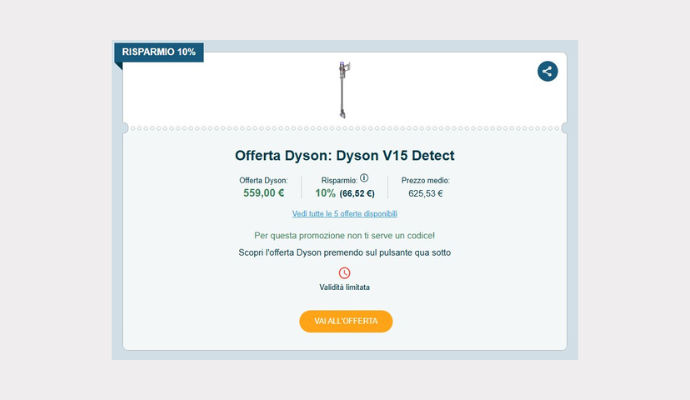 Il miglior Coupon Dyson del giorno: Dyson V15 Detect a soli 559 euro