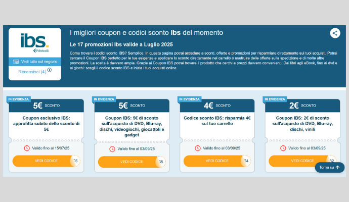 Coupon esclusivo IBS: buono sconto di 5 euro