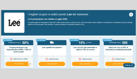 Coupon esclusivo Lee: 20% di extra sconto