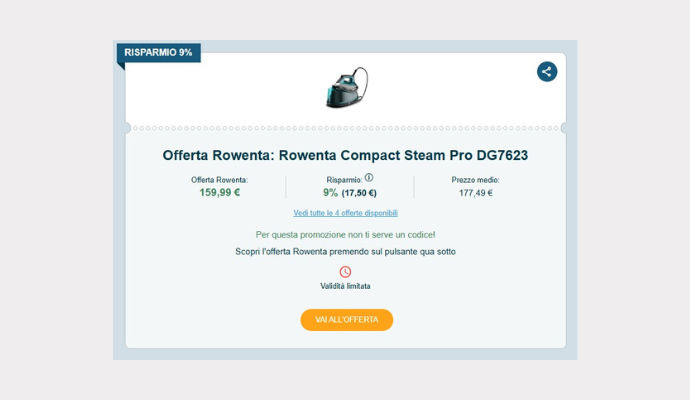 Il miglior Coupon Rowenta del giorno: Rowenta Compact Steam Pro DG7623 ...