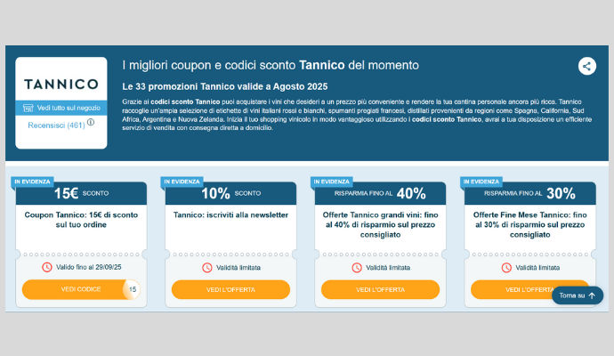Offerta Tannico sui Grandi Vini: sconti fino al 40%