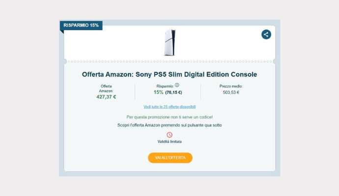 Il miglior Coupon Amazon del giorno: Sony PS5 Slim Digital Edition ...