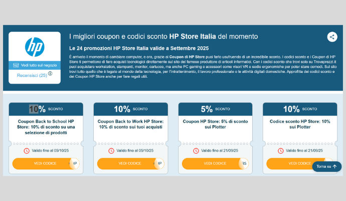 Coupon HP: 10% di sconto su PC portatili e Desktop