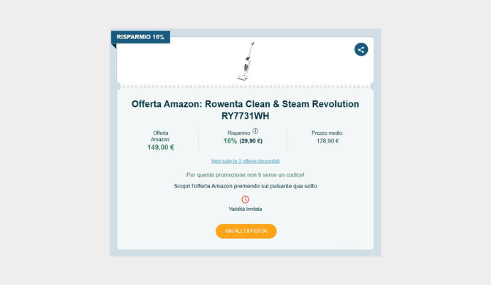 Il miglior Coupon Amazon del giorno: Rowenta Clean & Steam Revolution ...