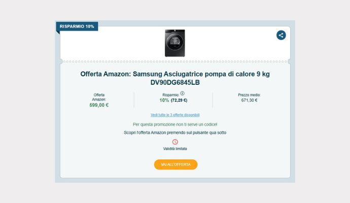 Il miglior Coupon Amazon del giorno: Samsung Asciugatrice pompa di ...