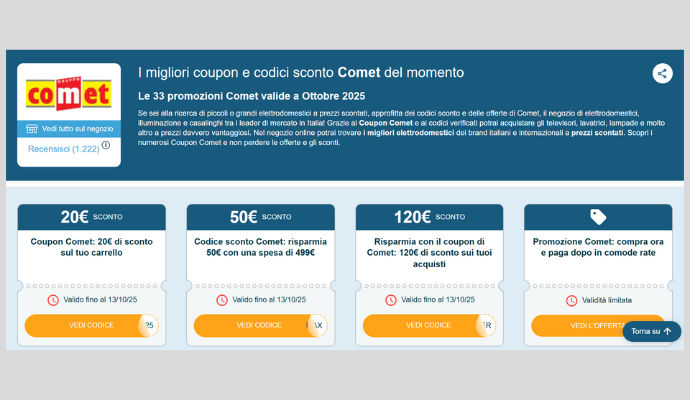 Saldi Comet: sconti fino al 50% con la carta Comet Mia