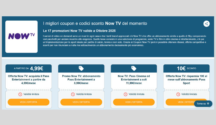 Offerta Now TV: tutto l'intrattenimento a partire da 4,99 euro al mese